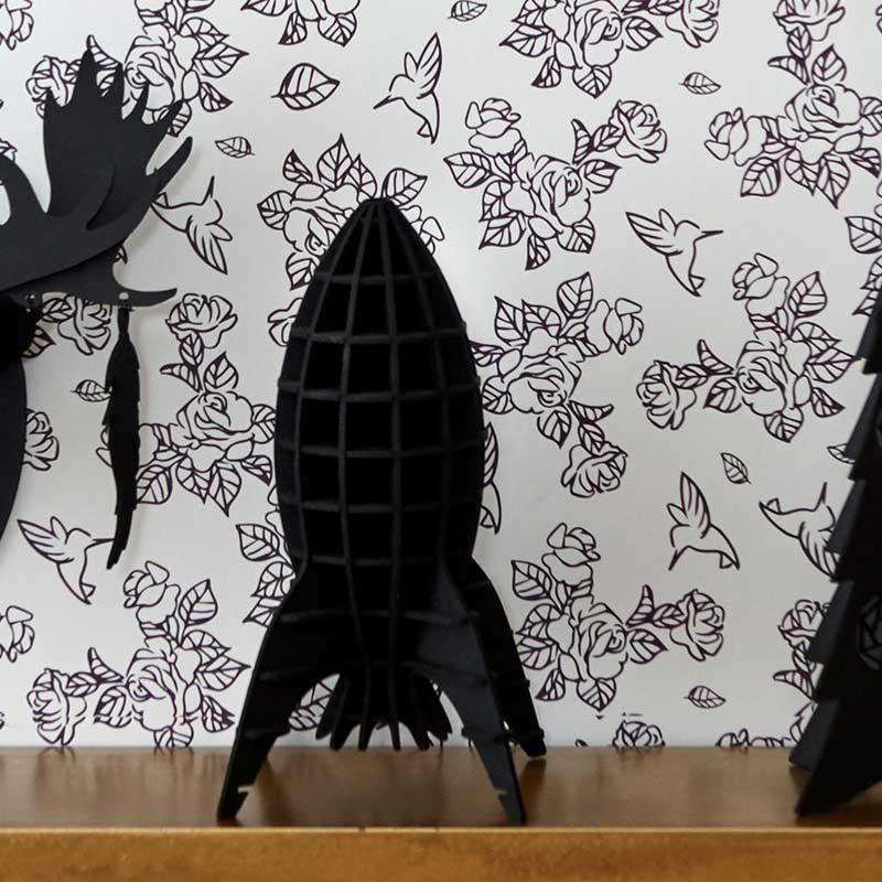 Fusée Ronde en carton noir à construire Agent Paper