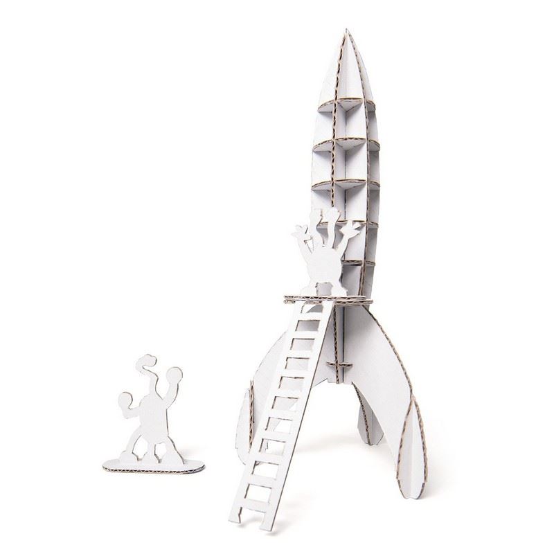 Mini Fusée carton blanc à construire 19cm Leolandia