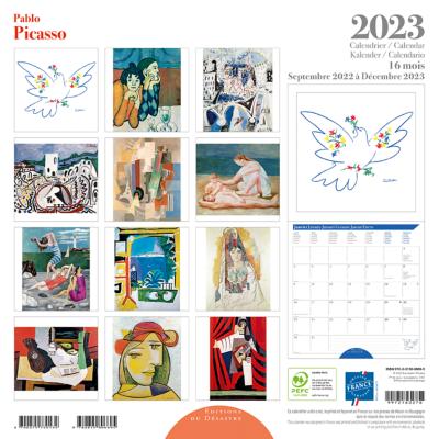 Calendrier mural 2023 Pablo Picasso 12 illustrations 16 mois 30X30 cm